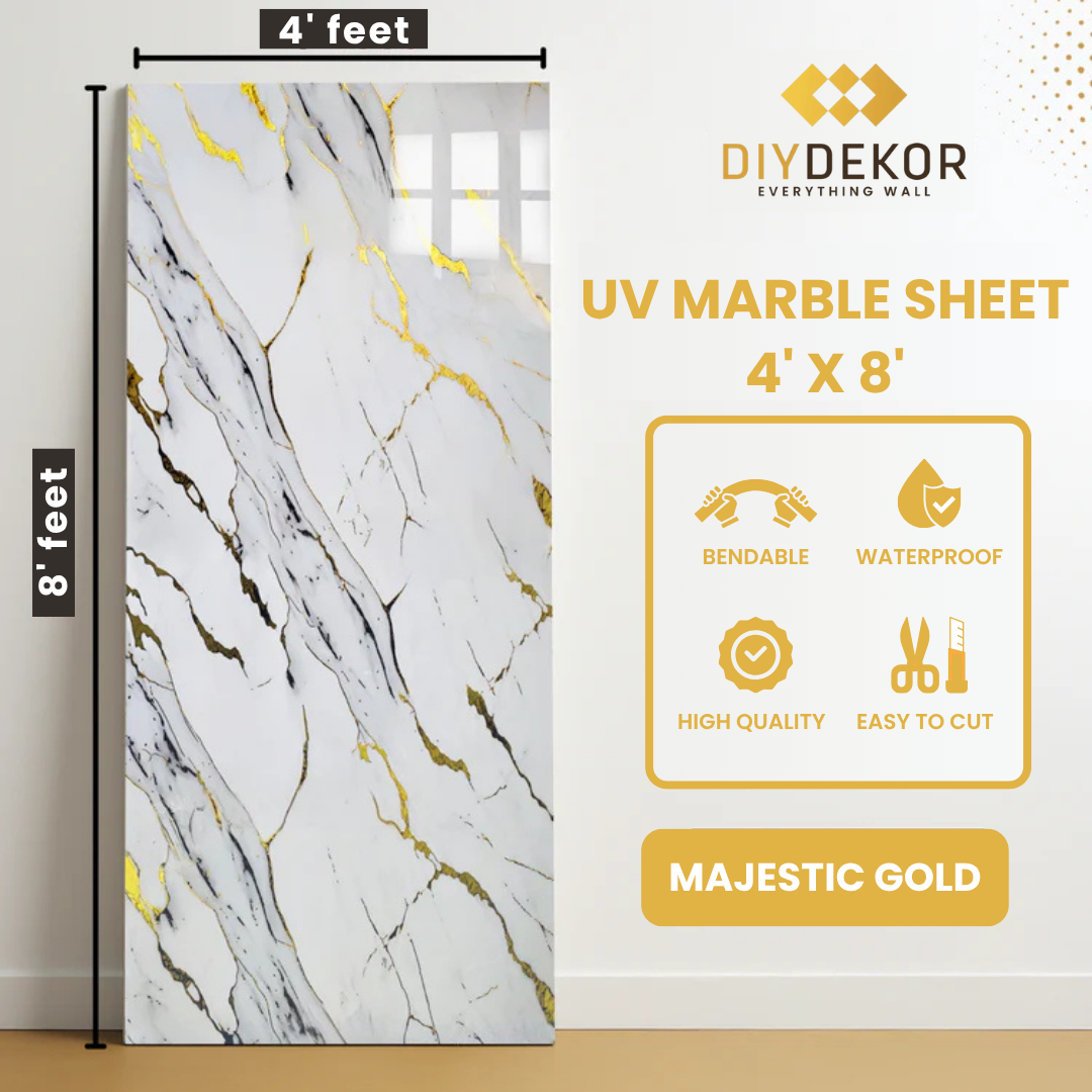 UV Marble Sheets, Majestic Gold 1 Sheet, 4 X 8 Feet — Diydekor
